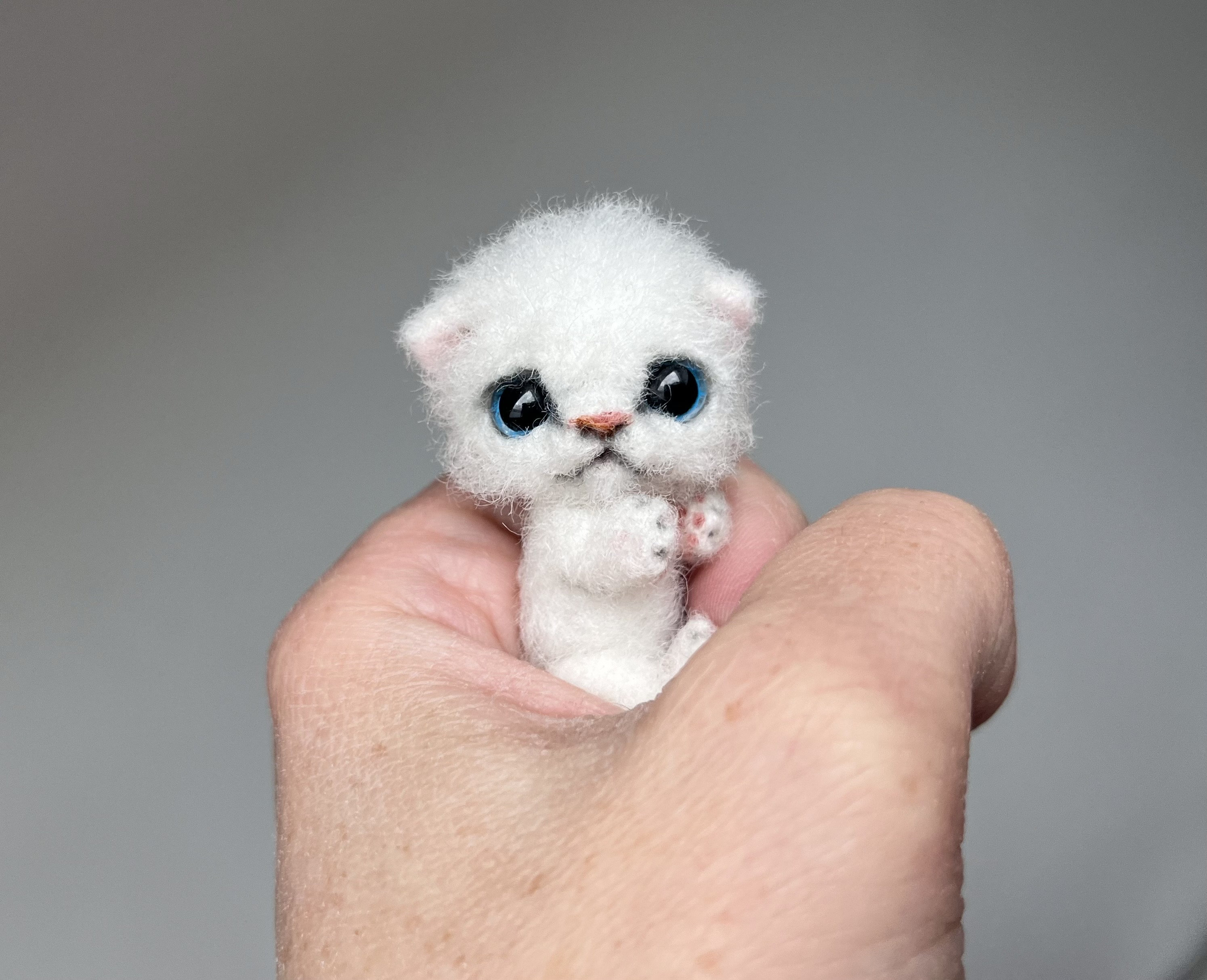 Mini White Newborn Kitten. Tiny Cute Cat for Doll. Needle Felted ...