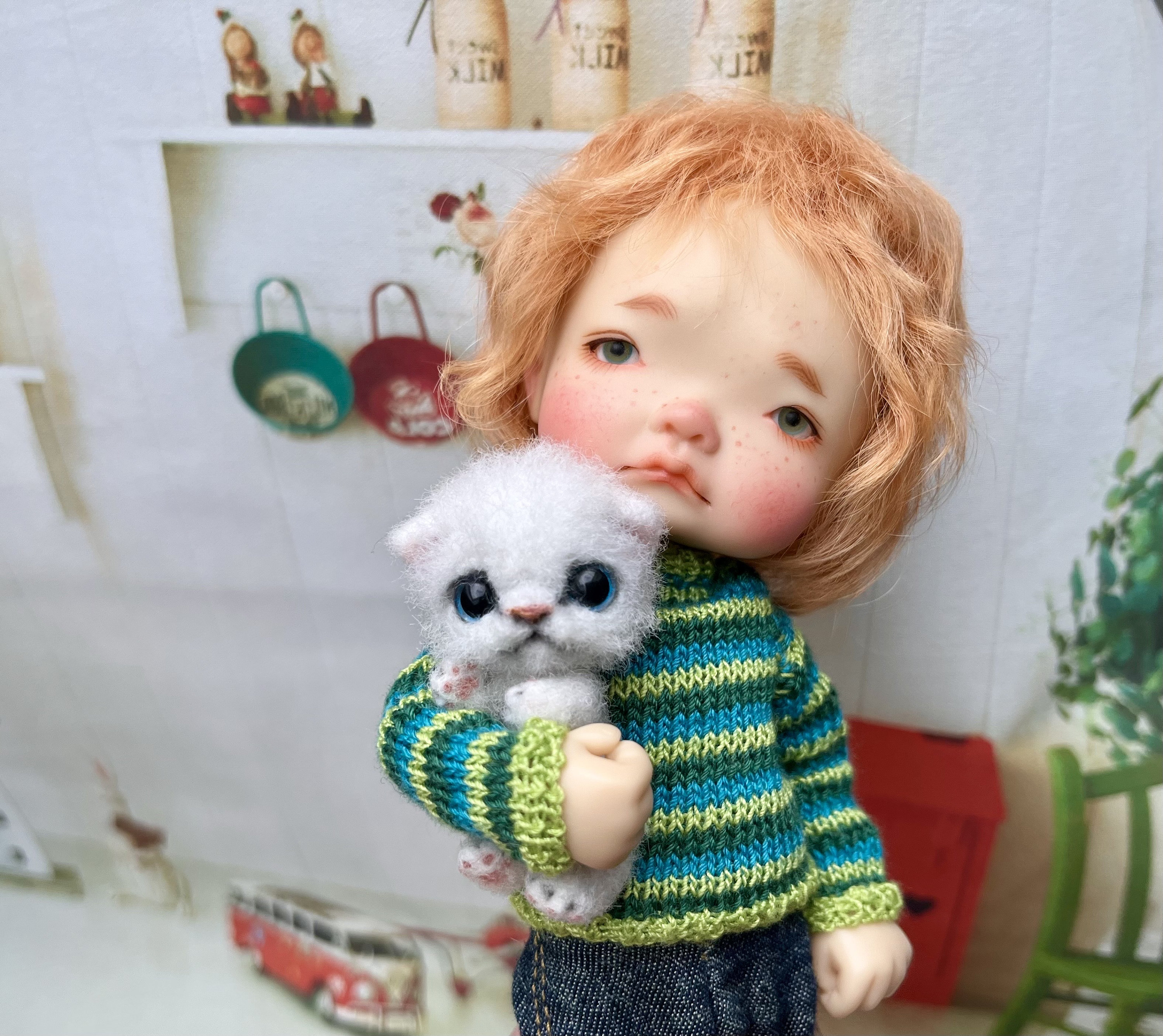 Mini White Newborn Kitten. Tiny Cute Cat for Doll. Needle Felted ...