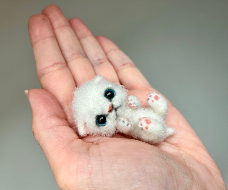 Mini White Newborn Kitten. Tiny Cute Cat for Doll. Needle Felted ...