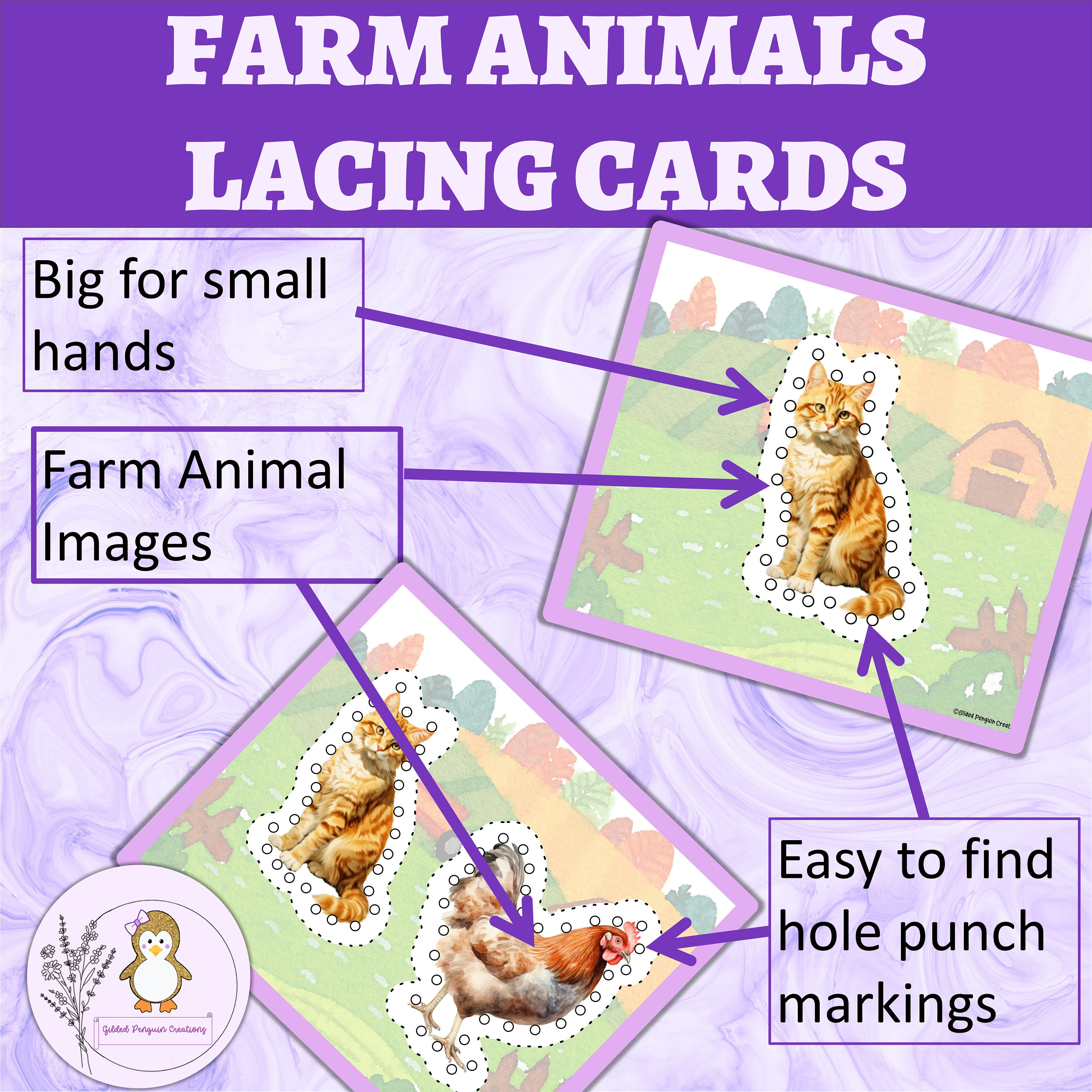 Farm Animal Lacing Cards: Fine Motor Skills Activity (PDF) - Etsy