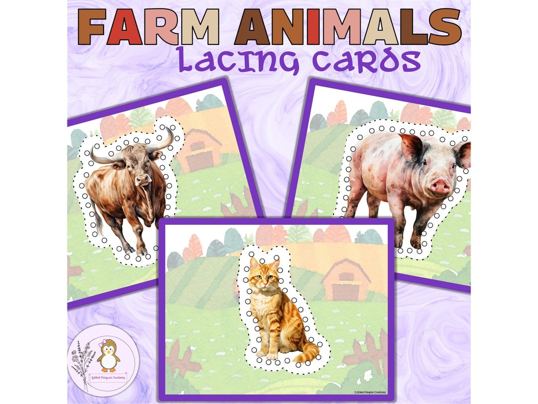 Farm Animal Lacing Cards: Fine Motor Skills Activity (PDF) - Etsy