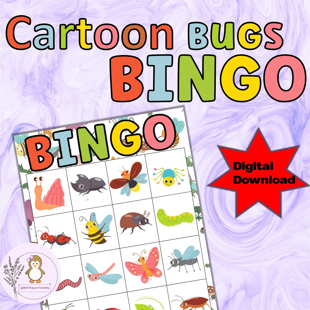 Spring Cartoon Bugs Bingo Printable 30 Unique Insect Themed 4x4 Cards ...