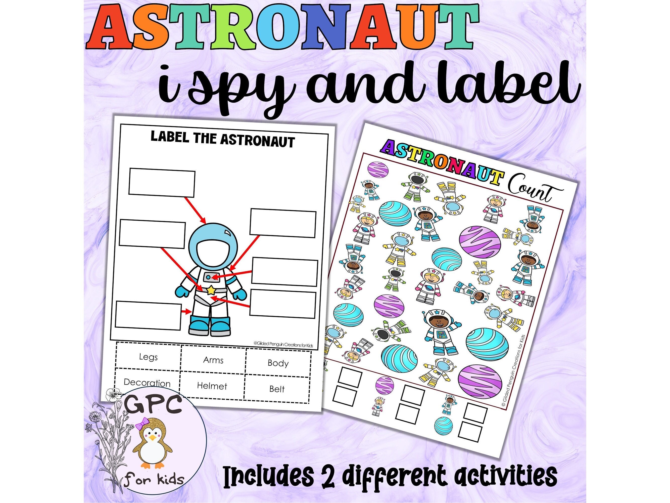 Astronaut Math I Spy Worksheets Count and Graph and Label the Astronaut ...