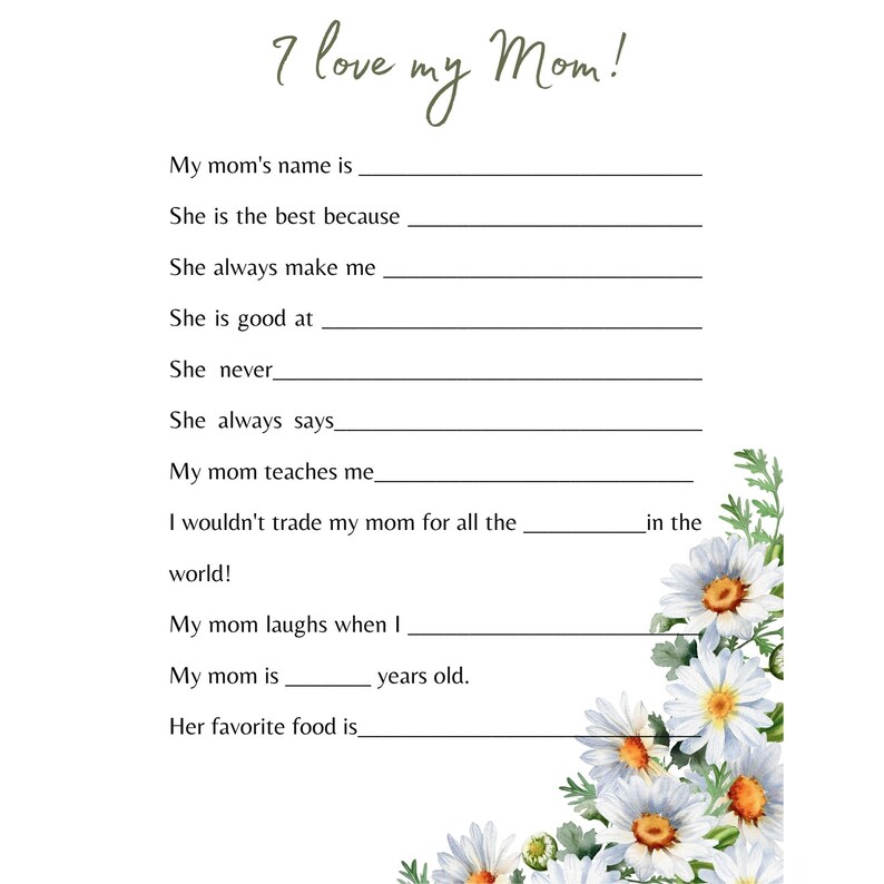 Mothers Day Worksheets for Kids - Etsy