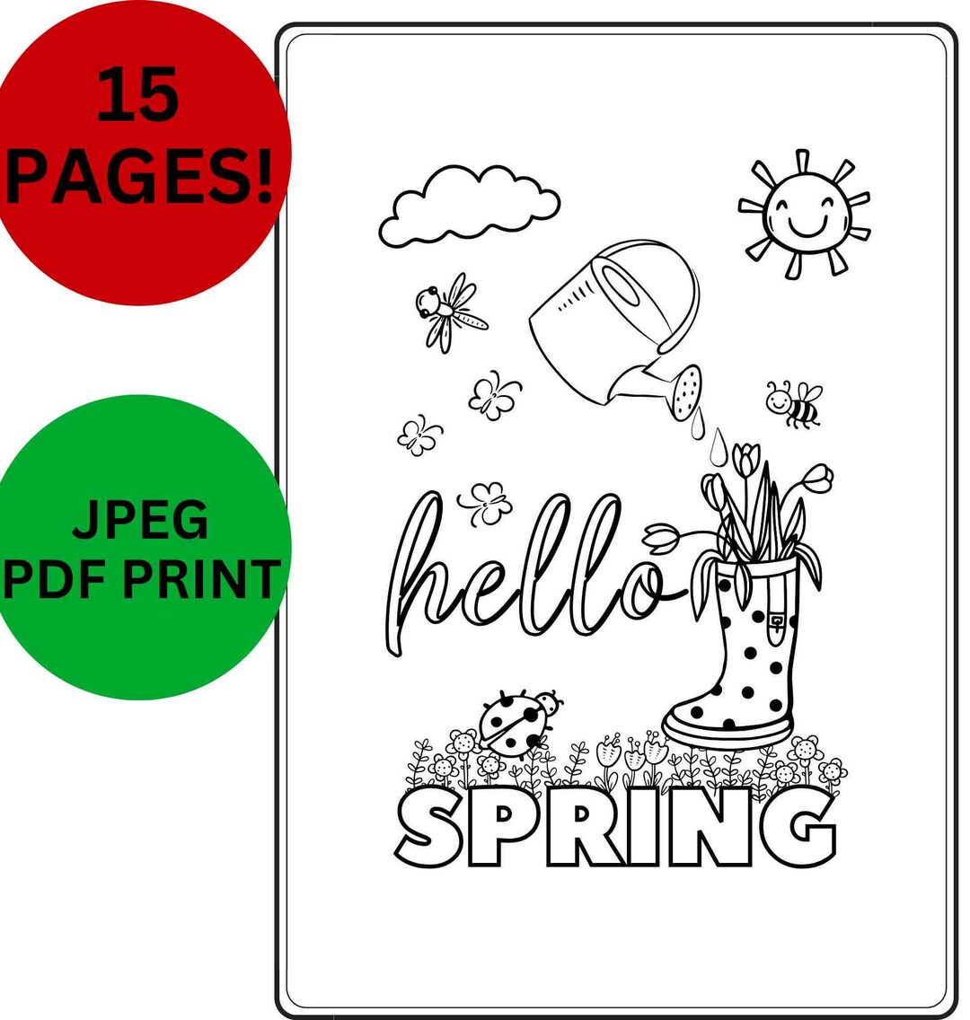 Kids Spring Coloring Pages, Worksheets, JPEG, PDF. Digital Download ...