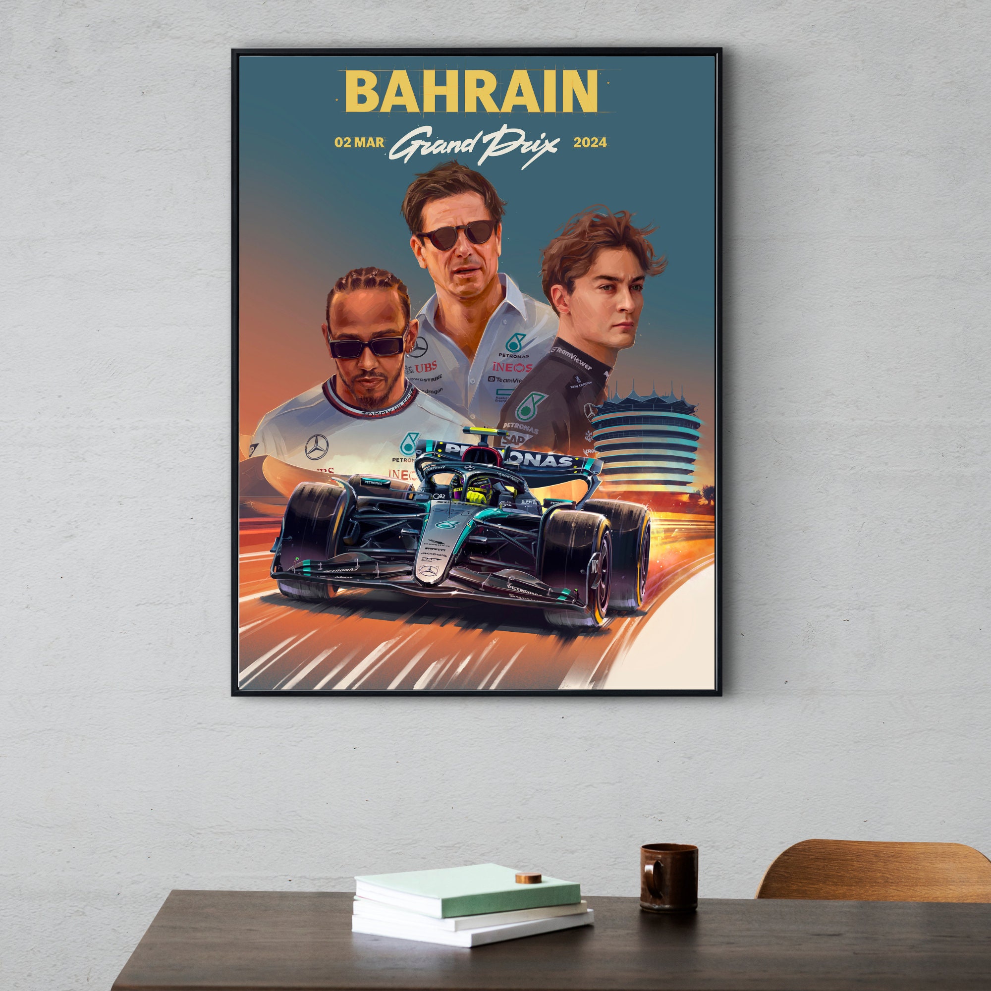 Mercedes Benz F1 Team Bahrain GP Poster,f1 Poster, Formula 1 Gift ...