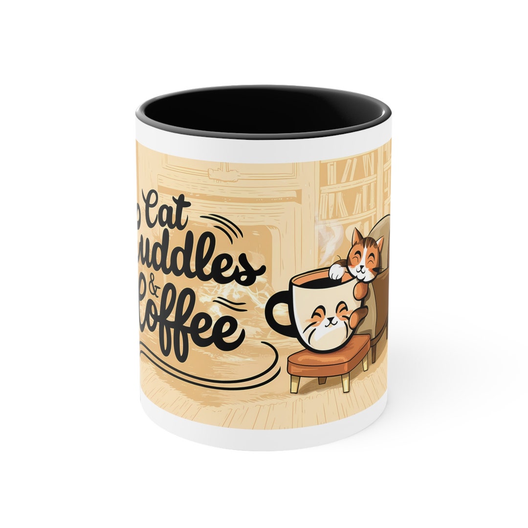 Cat Cuddles & Coffee Ceramic Mug Adorable Cat Lover Kitchen Accessory ...
