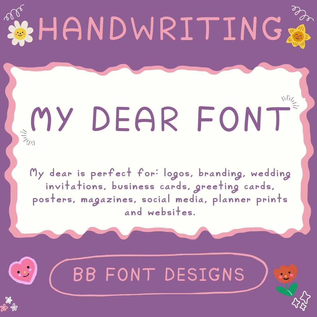 Handwriting Font, MY Dear Font, Cute Font Bundle, Girly, Procreate ...