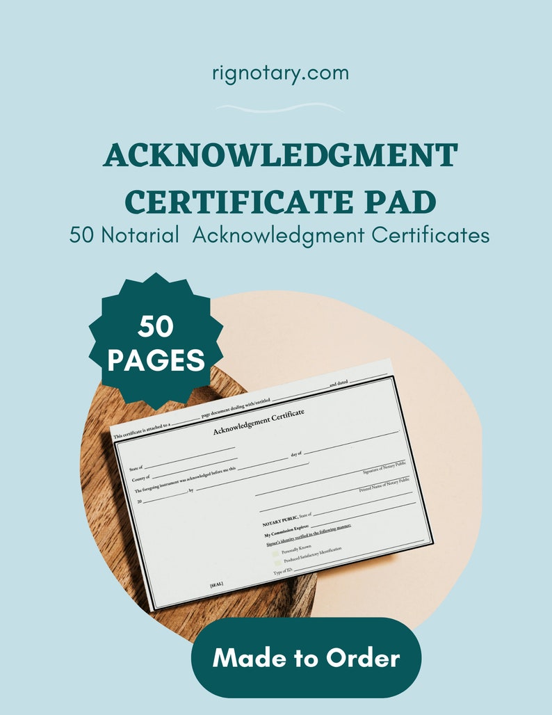 Notary Acknowledgment Certificate Pad - Etsy