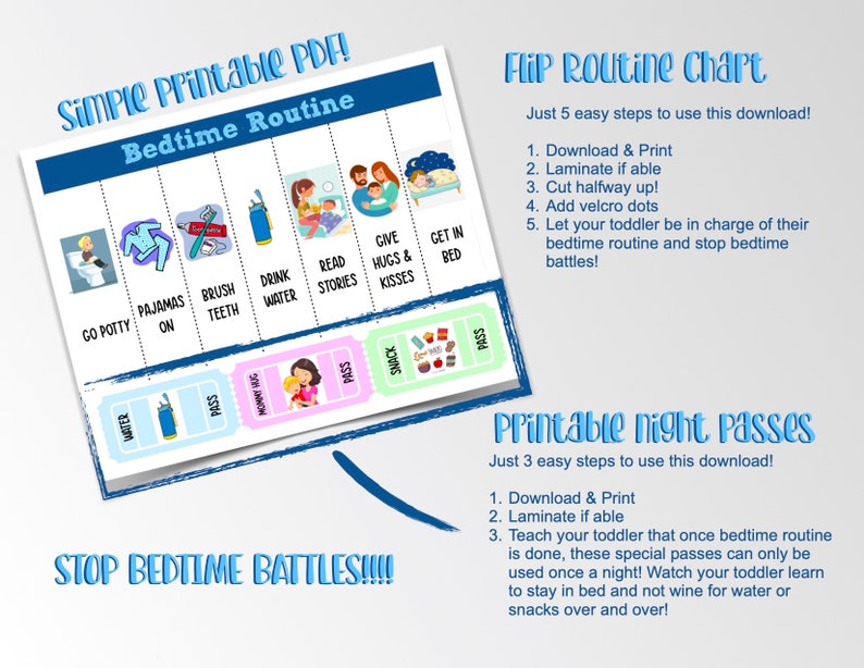 Bedtime Bliss Bundle: Routine Chart & Nighttime Passes for Toddlers - Etsy