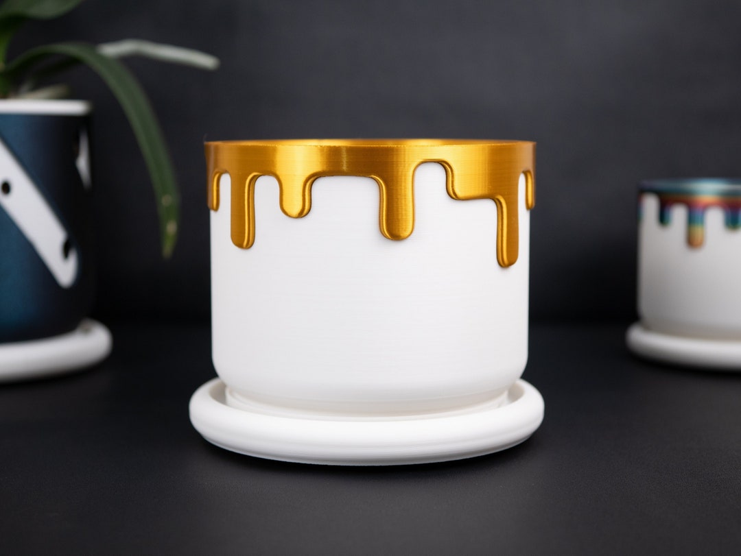 Drippy (gold) Planter 3-5 Inch With Drainage and Drip Tray (primary ...