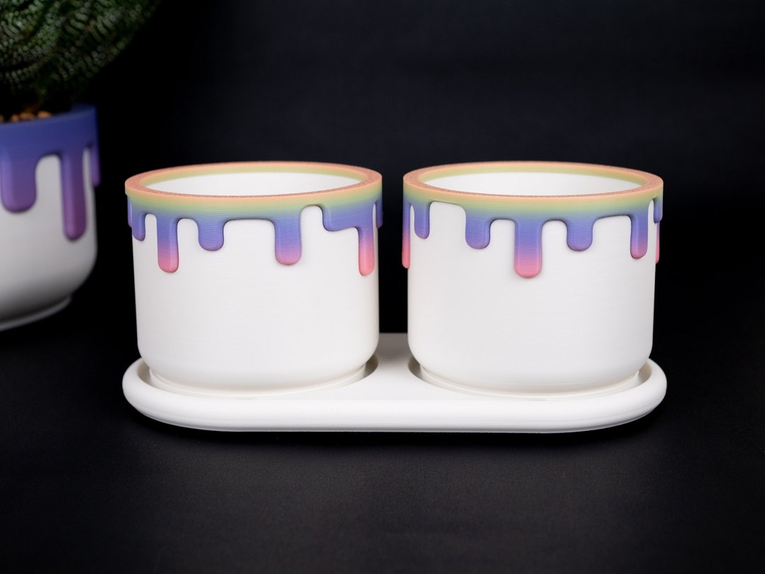 Drippy Duo - 3" Planters for Succulents (pastel Rainbow Gradient) - Two ...
