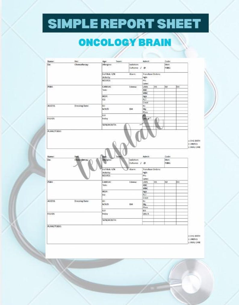 Simple Oncology Report Sheet - Etsy
