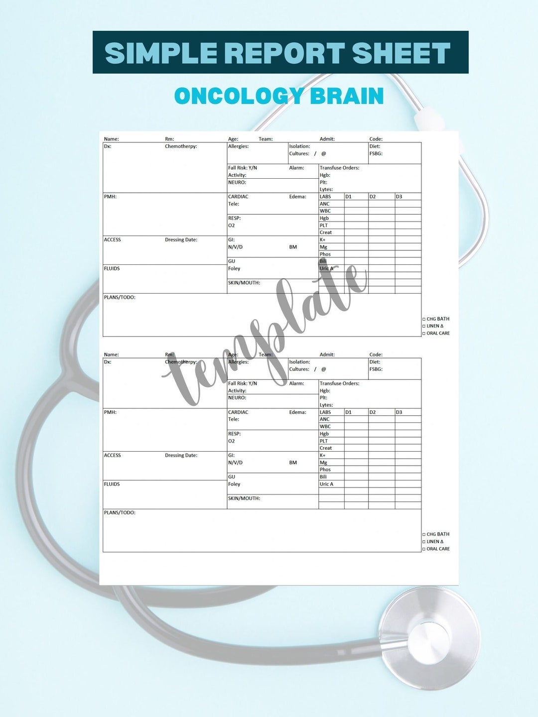 Simple Oncology Report Sheet - Etsy