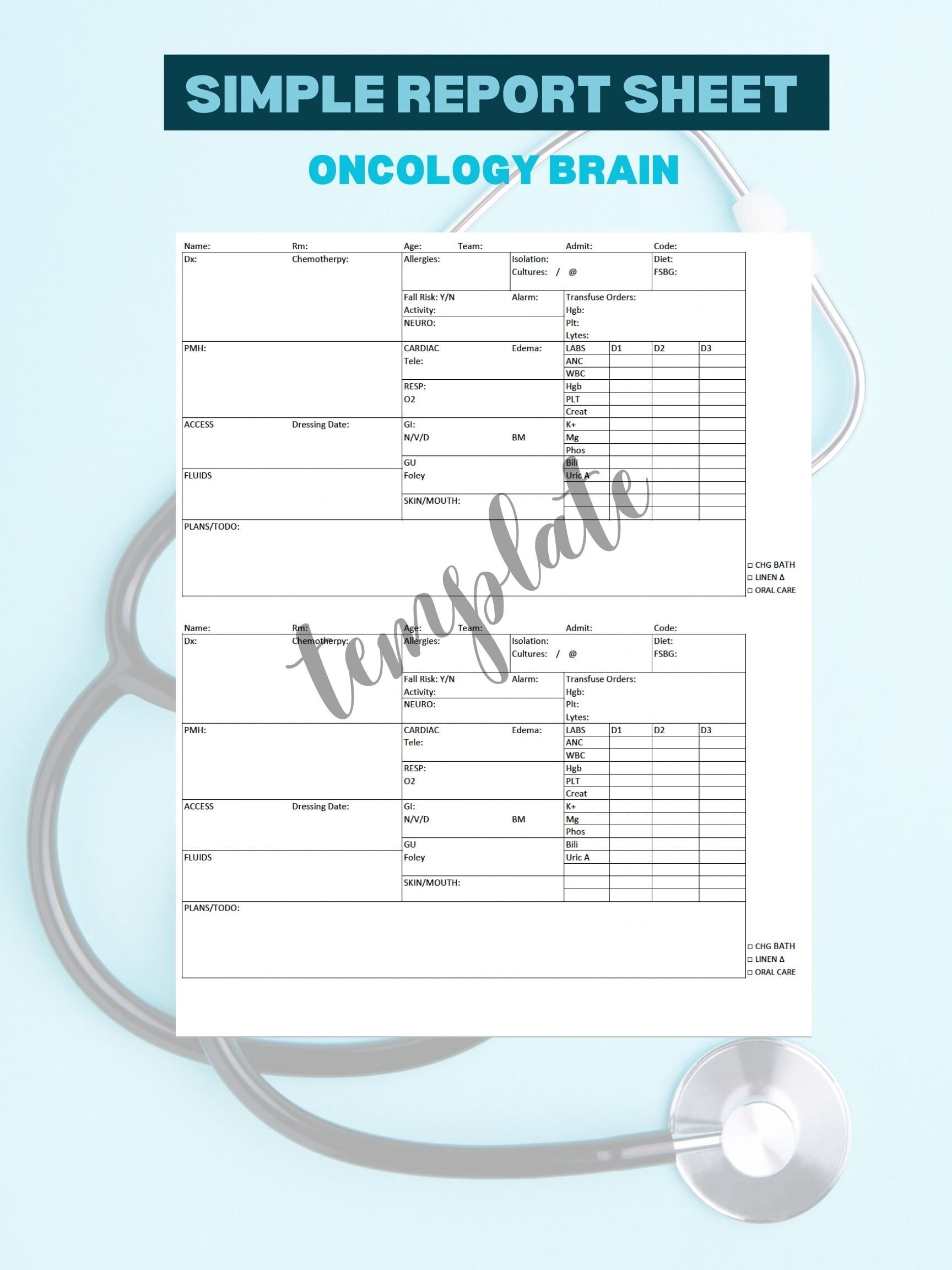 Simple Oncology Report Sheet - Etsy