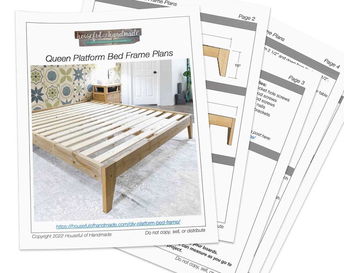 Bed Frame Plans PDF - 35 Page Step-by-step DIY Build Guide - Japanese Joinery - Queen Bed Plans ...