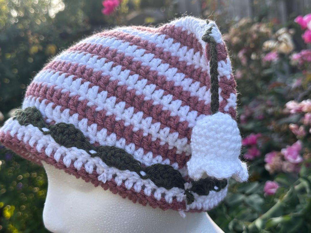 Lily of the Valley Crochet Cat Hat, Pink, White and Green Handmade ...