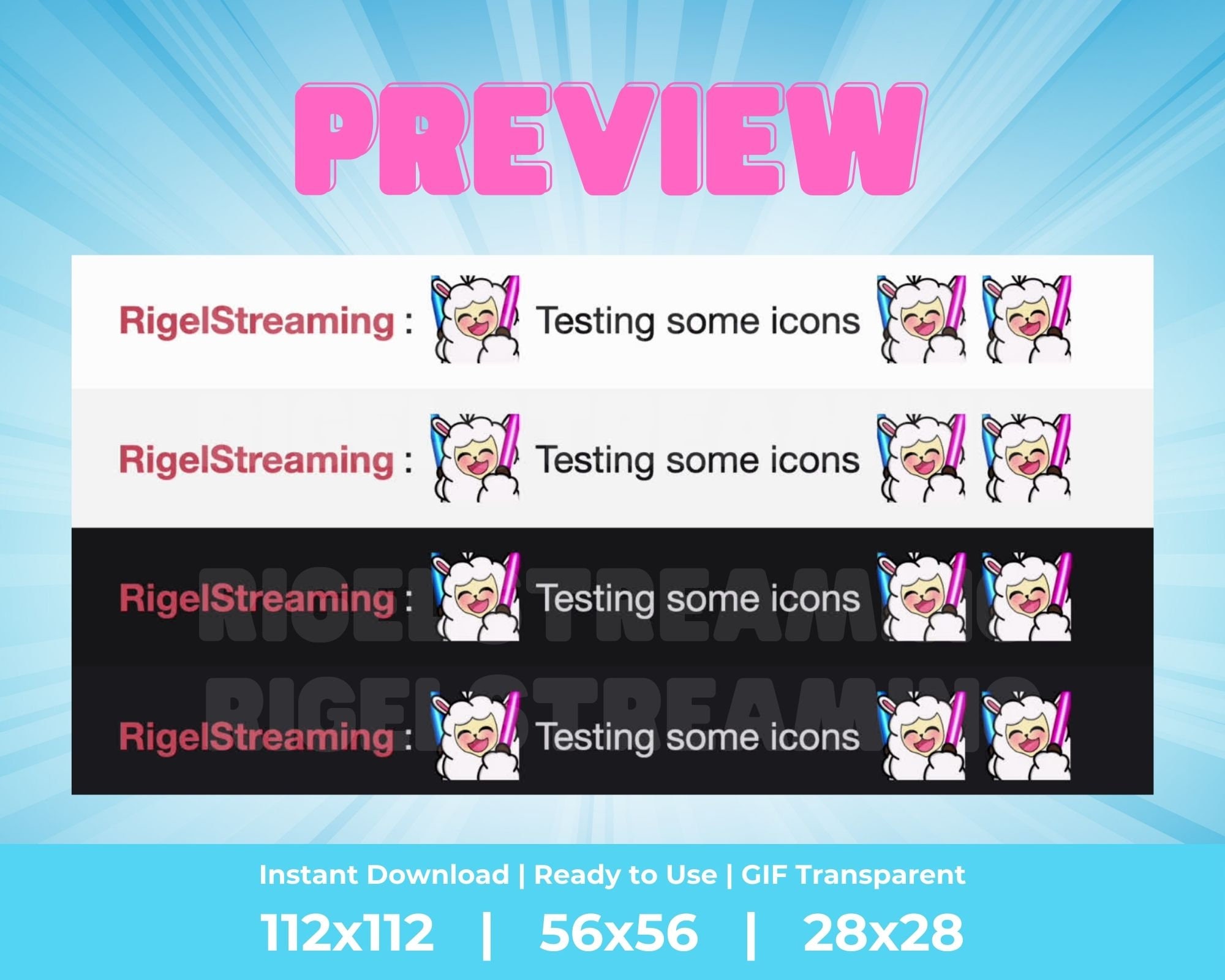 Kawaii Animated Llama Rave Glow Stick Light Stick Emotes for Twitch ...