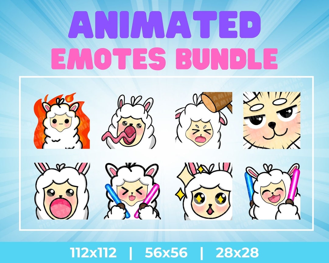 BUNDLE: Animated Kawaii Llama Emotes for Twitch, Kick, Discord, Etc ...