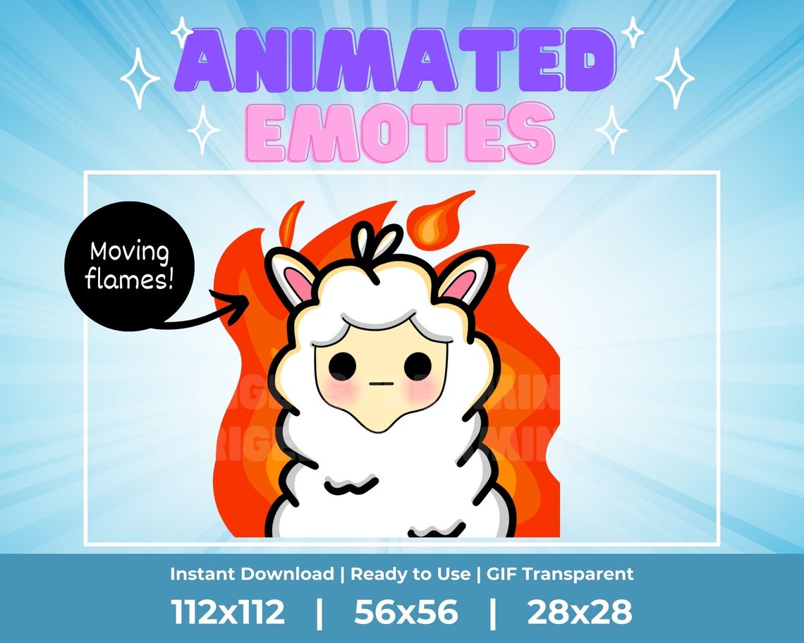 Animated Kawaii Llama on Fire Hellmo Twitch Kick Discord Emotes ...