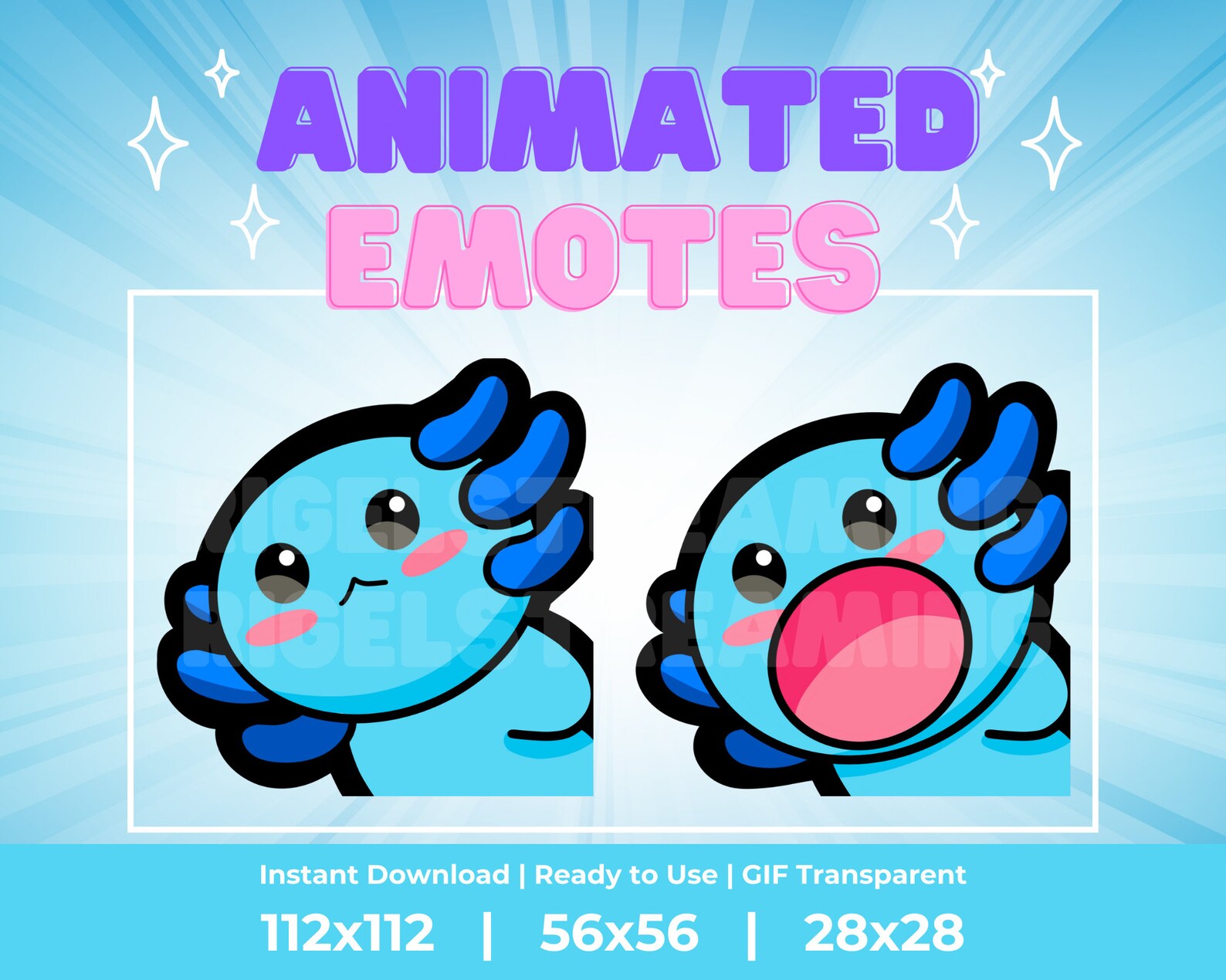 Kawaii Blue Axolotl Pop Cat Animated Emotes: Twitch, Discord, Kick, Etc ...