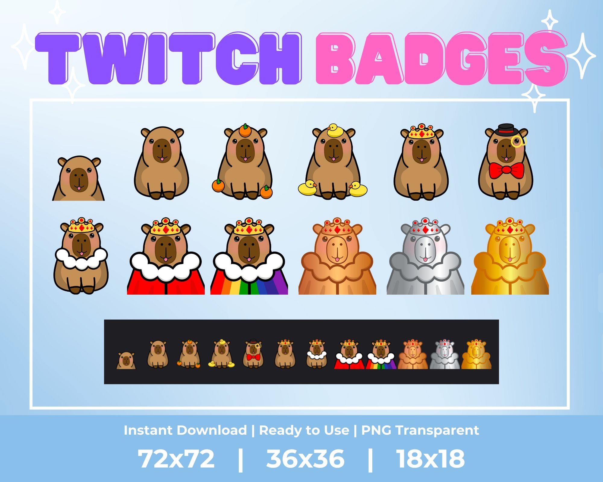 Kawaii Capybara Sub Badges, Cute Streaming Emotes (digital Download) - Etsy