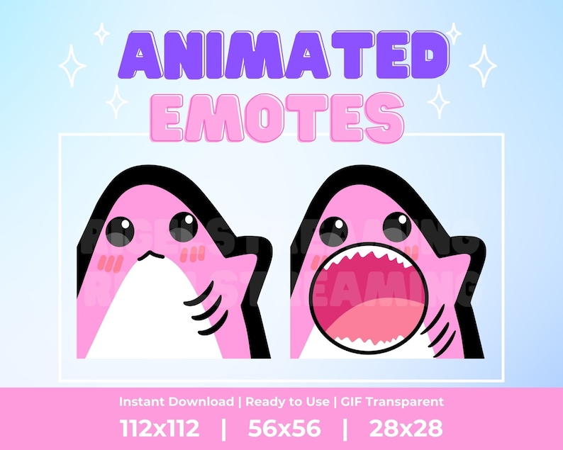 Animated Kawaii Pink Shark Pop Cat Twitch Discord Emotes & Stickers ...
