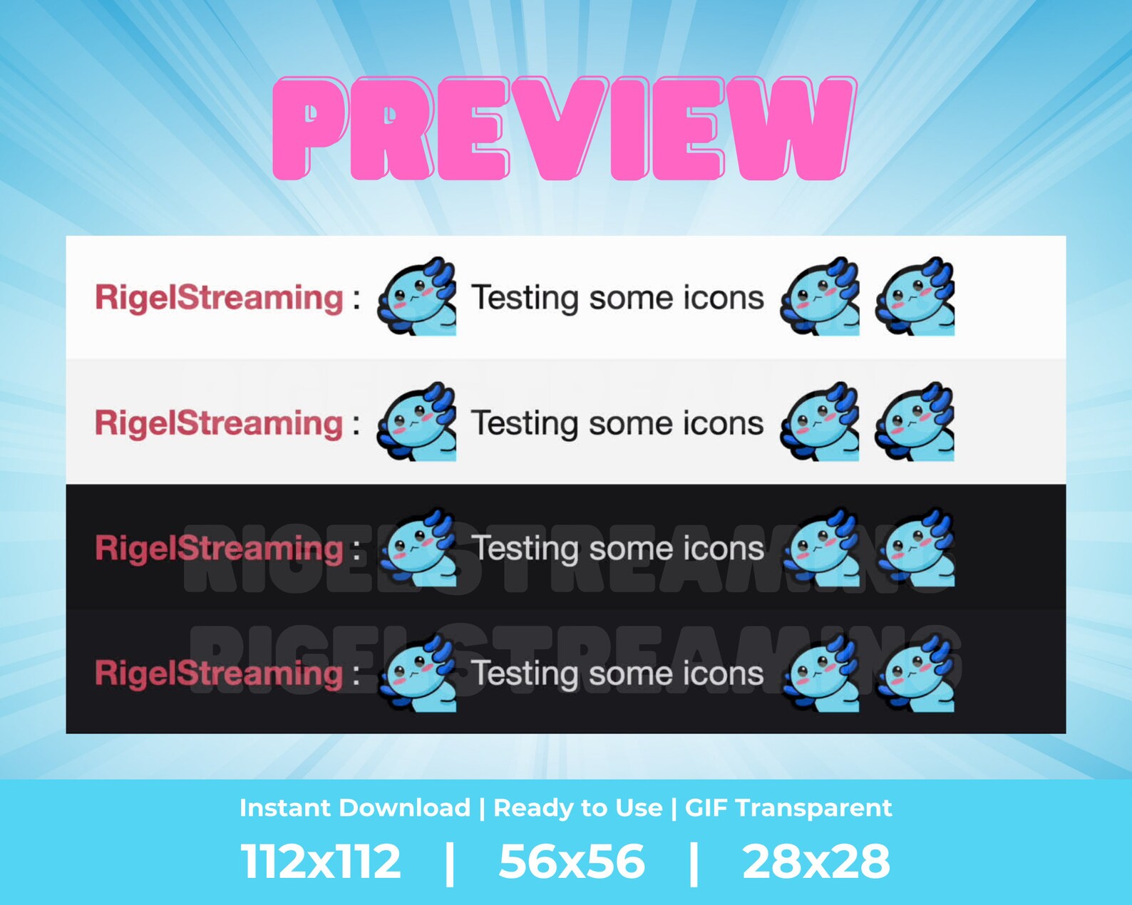 Kawaii Blue Axolotl Pop Cat Animated Emotes: Twitch, Discord, Kick, Etc ...