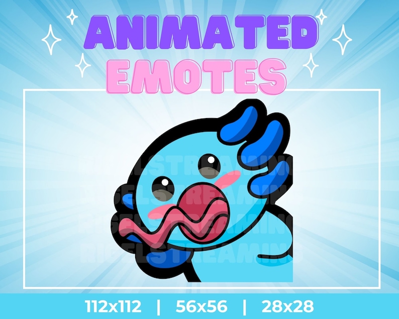 Animated Kawaii Blue Axolotl Lick Tongue Emotes for Twitch, Youtube ...