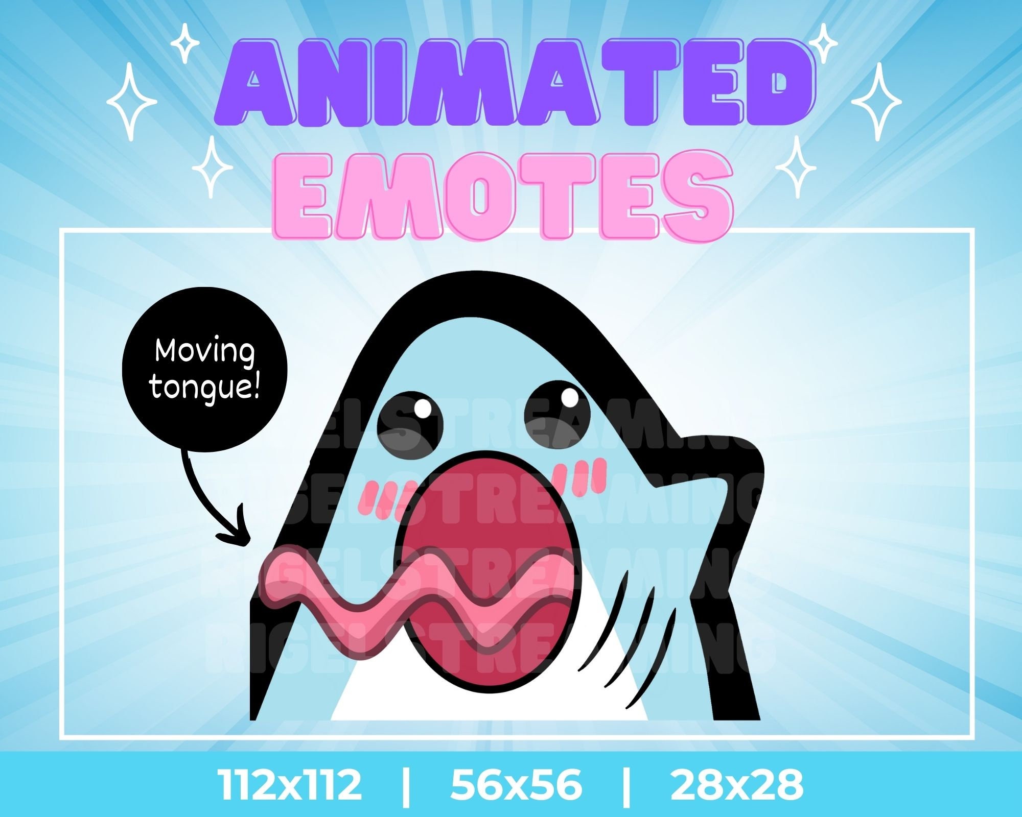 Animated Kawaii Light Blue Shark Lick Tongue Emotes for Twitch, Youtube ...