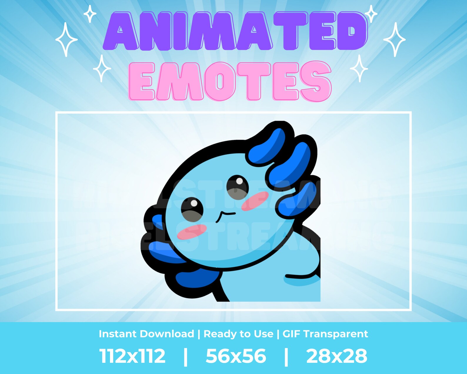 Kawaii Blue Axolotl Pop Cat Animated Emotes: Twitch, Discord, Kick, Etc ...