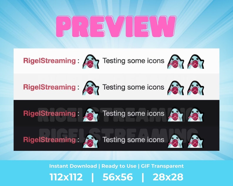 Animated Kawaii Light Blue Shark Lick Tongue Emotes for Twitch, Youtube ...