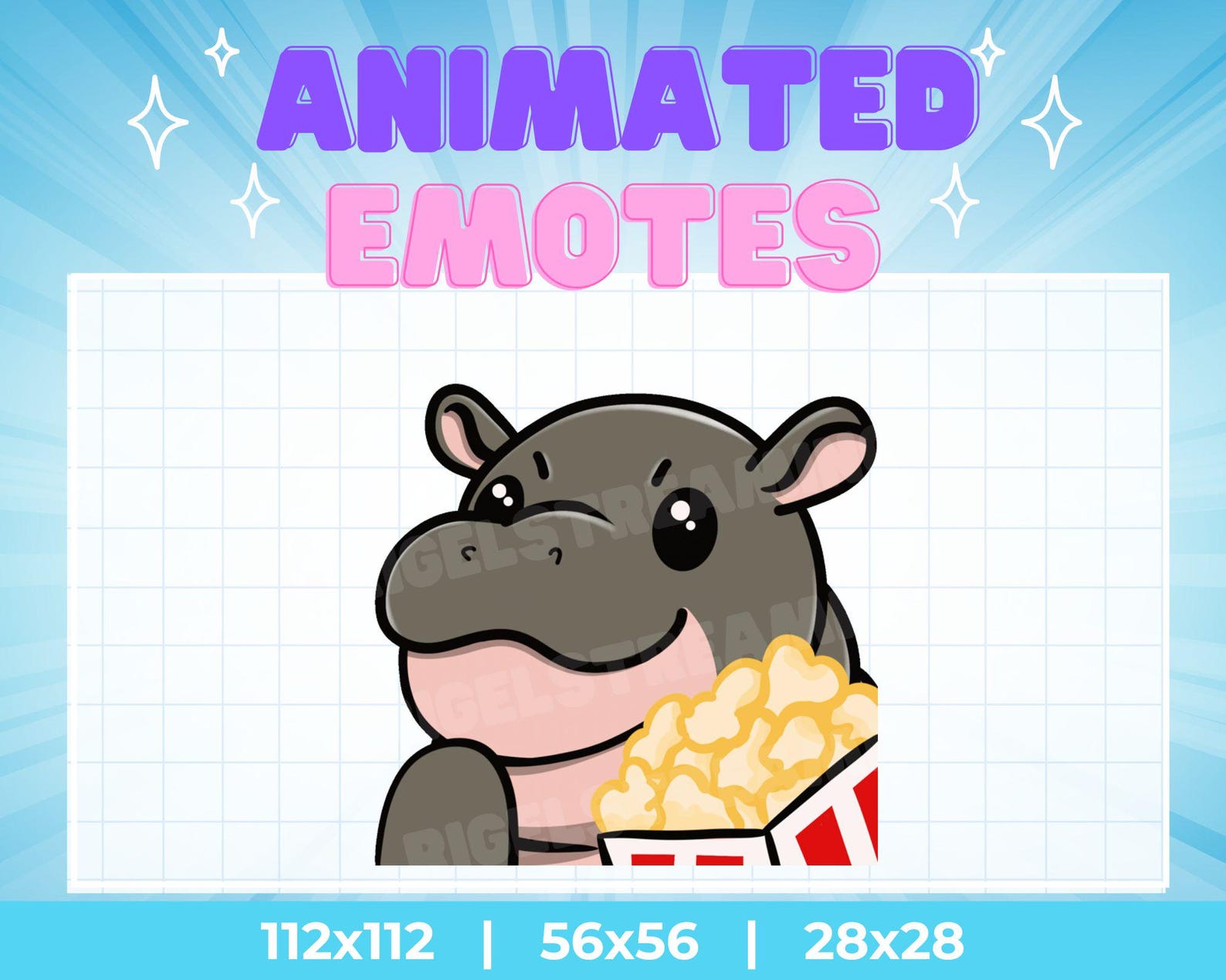 Animated Kawaii Hippo Moo Deng Popcorn Emotes for Twitch, Youtube, Kick ...