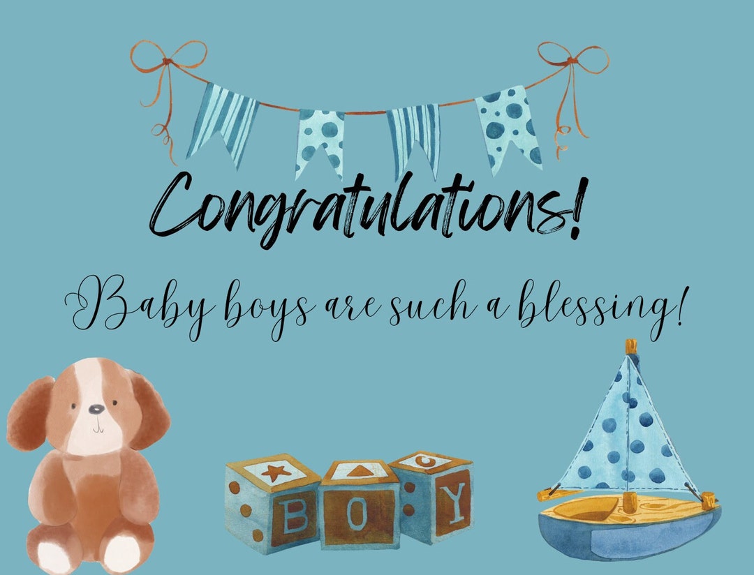 Printable 5"x7" Congratulations, Baby Boy Card, Blue, Puppy, Boat - Etsy