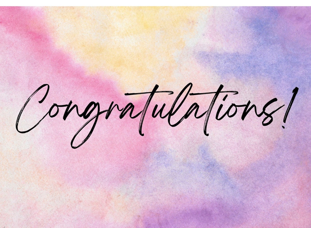 Printable 5" X7" Congratulations Card, Bright Watercolors - Etsy