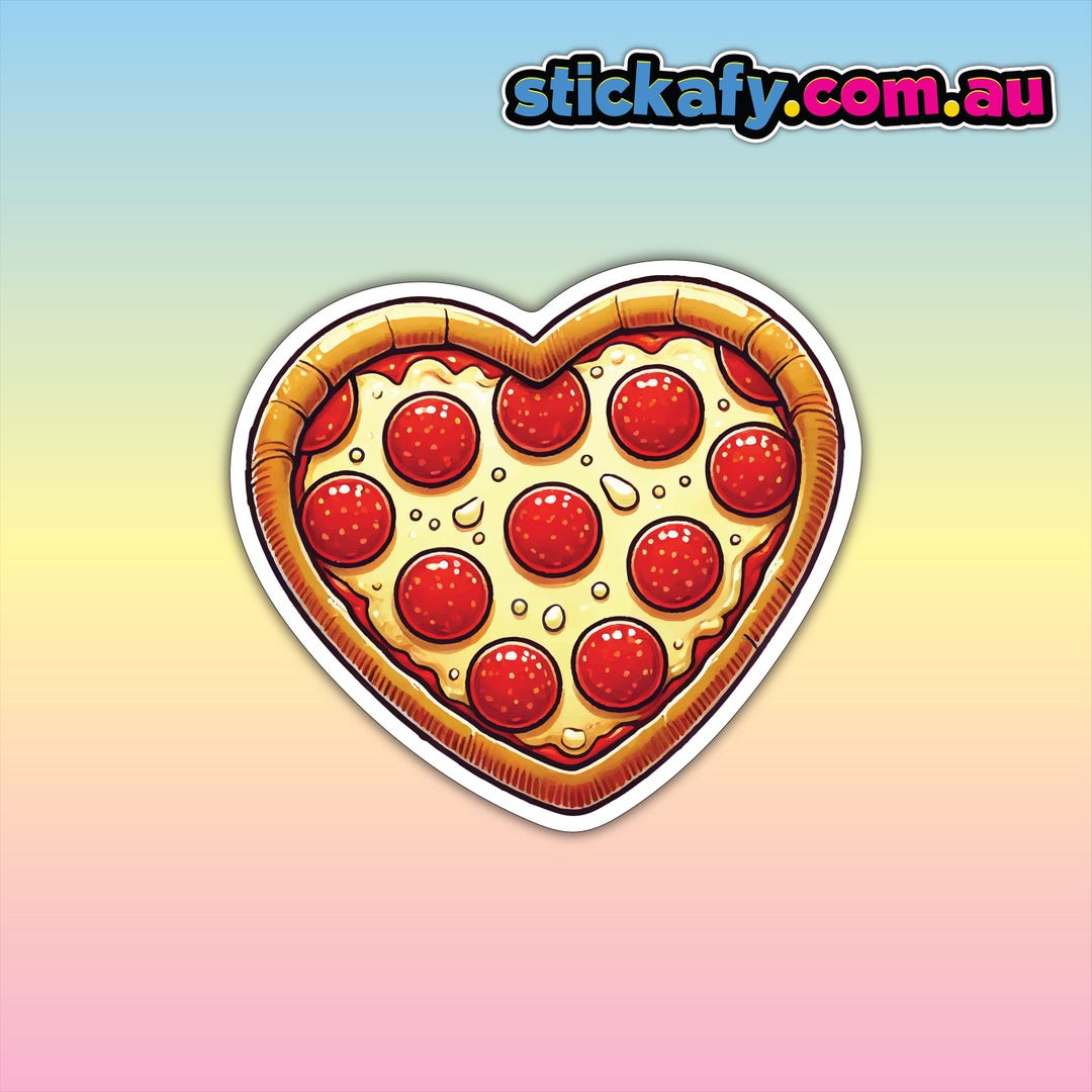 Pepperoni Love Heart Pizza Sticker - Waterproof Vinyl Sticker | Aussie ...