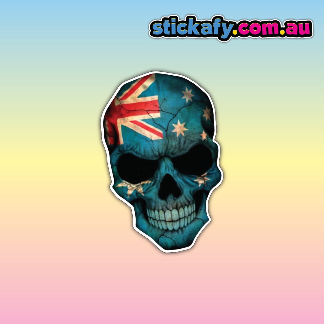 Australia Flag Skull - Waterproof Vinyl Sticker | Aussie Funny Meme Bogan Australia 4x4 4WD Boat ...