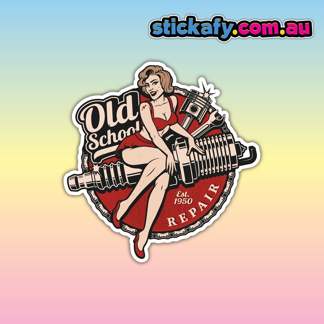 Old School Spark Plug Pinup Sticker Waterproof Vinyl Sticker Aussie ...