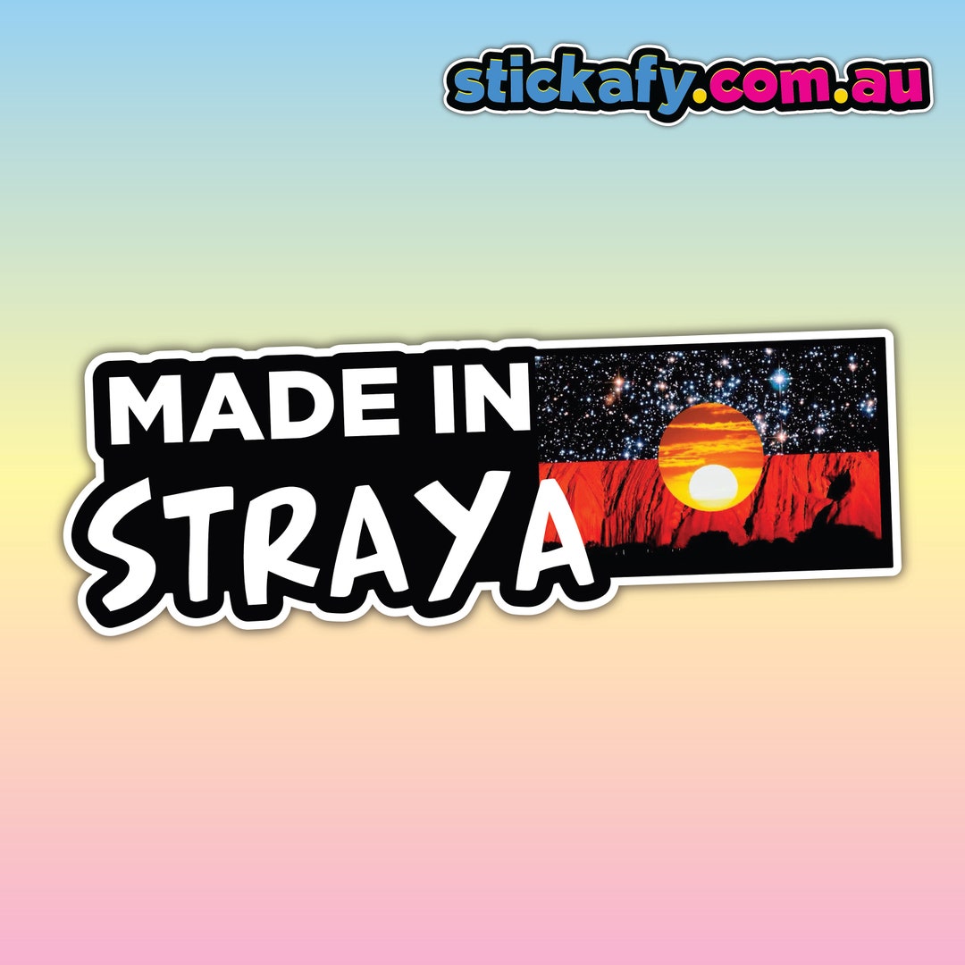 Made in Straya Aboriginal Flag Sticker - Waterproof Vinyl Sticker ...