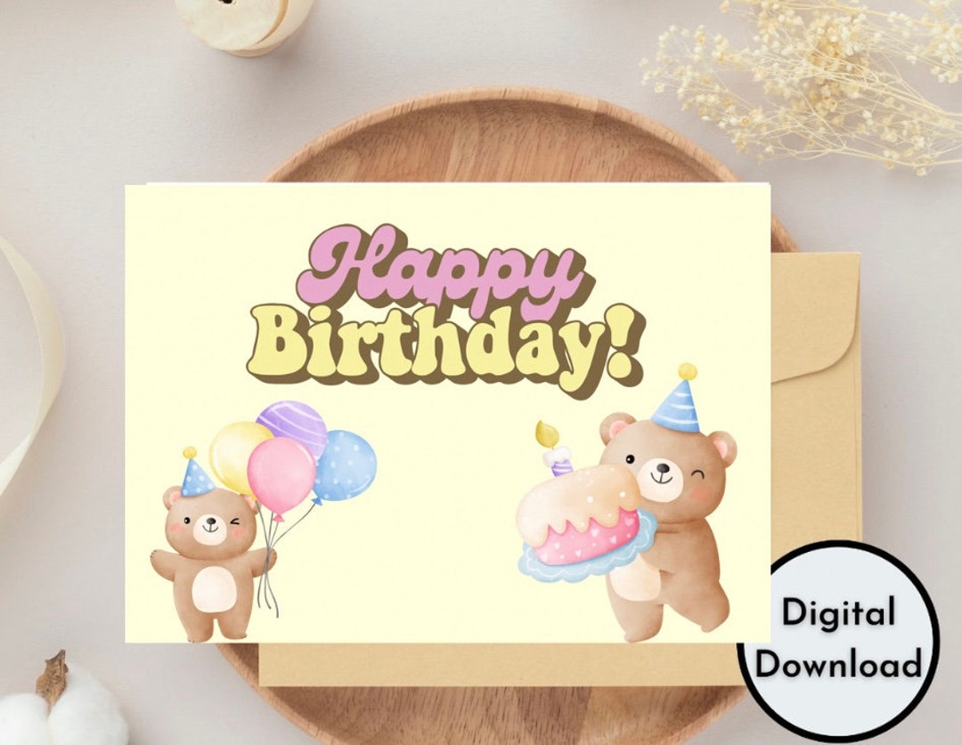 Happy Birthday Card Cute Pink Teddy Bear Greeting Cards High Quality ...
