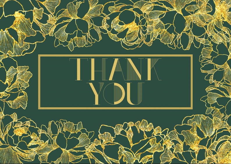 Elite Thank You Card Green Gold Design Unique Floral Leaf Theme Digital ...