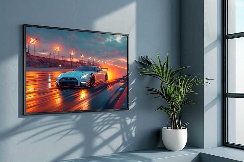 Digital Nissan GTR R35: Racing Car Poster | Carculture Wallart Print ...