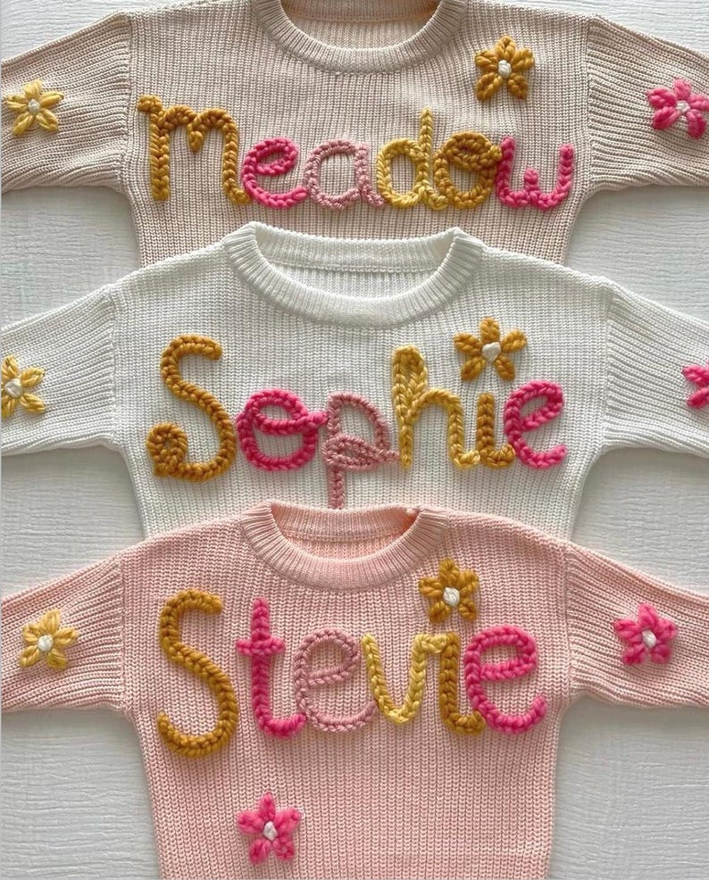 Baby and Children’s Custom Hand Embroidered Name Sweater, Kids ...
