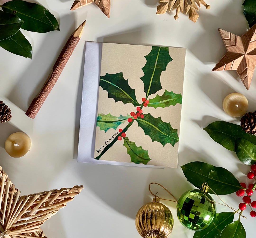 Holly Christmas Card, Holly Branch Christmas Card, Holly Xmas Card ...