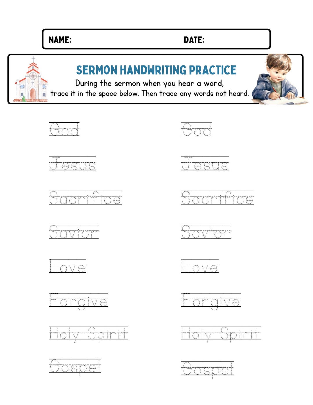 Sermon Handwriting Practice-church Resource-kids Church Resource-sunday ...