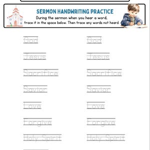 Sermon Handwriting Practice-church Resource-kids Church Resource-sunday ...