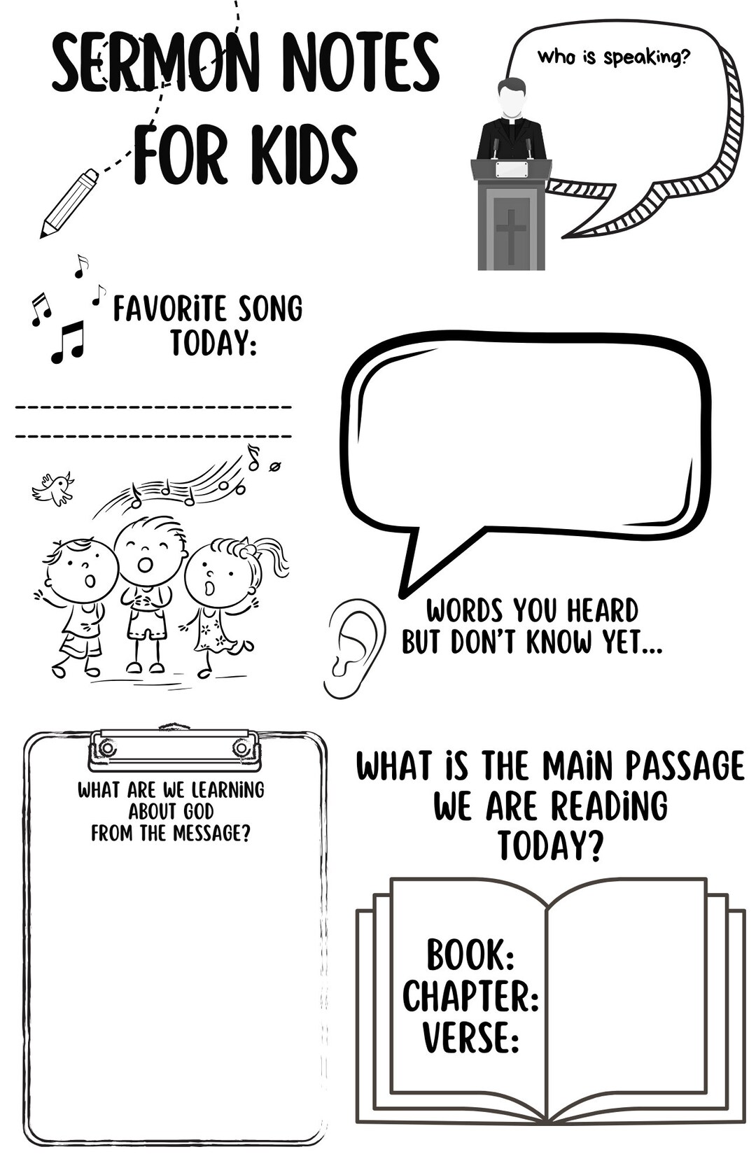 Sermon Notes for Kids-christian Kids Worship Notes-printable Kids ...