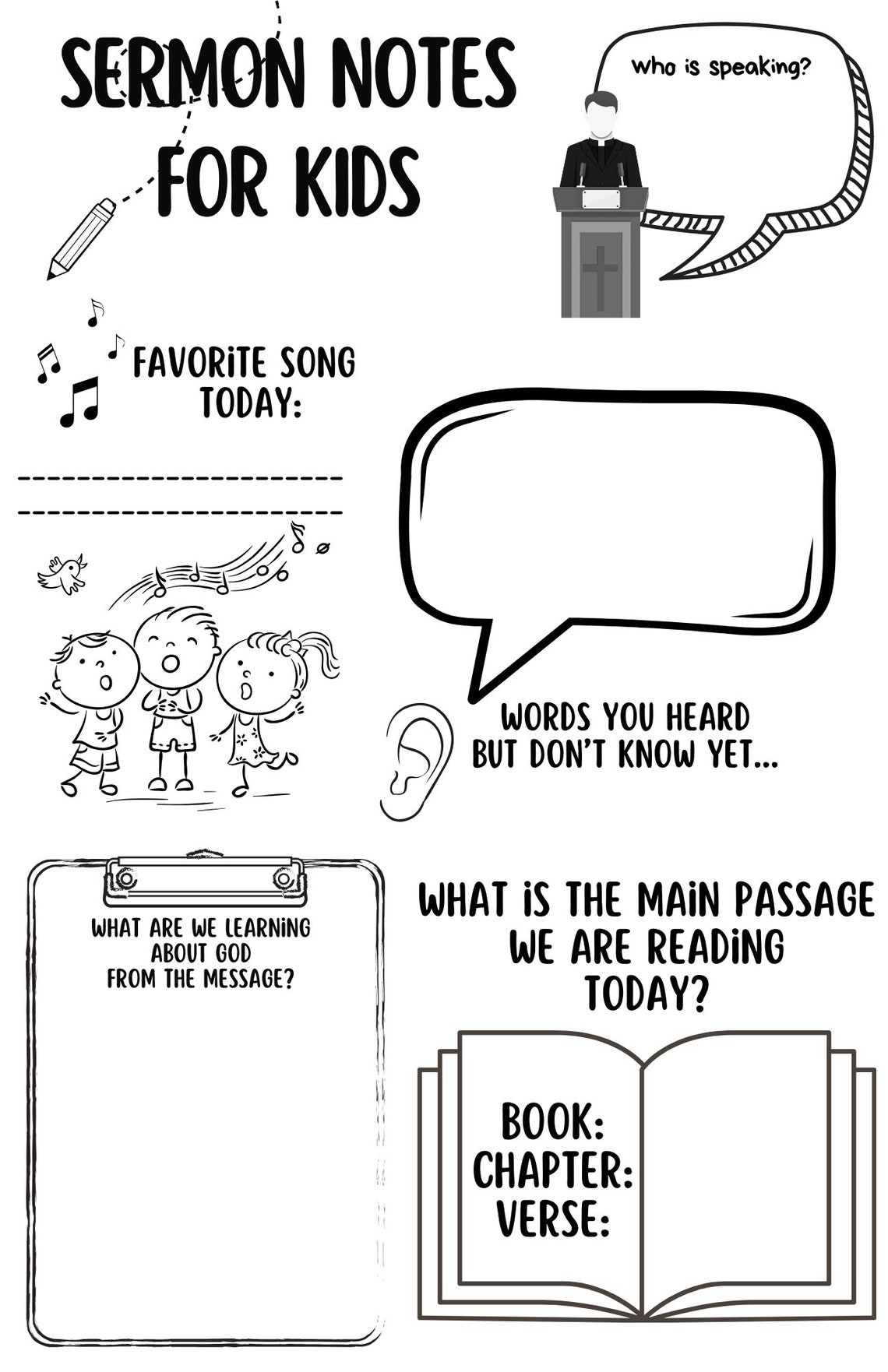 Sermon Notes for Kids-christian Kids Worship Notes-printable Kids ...