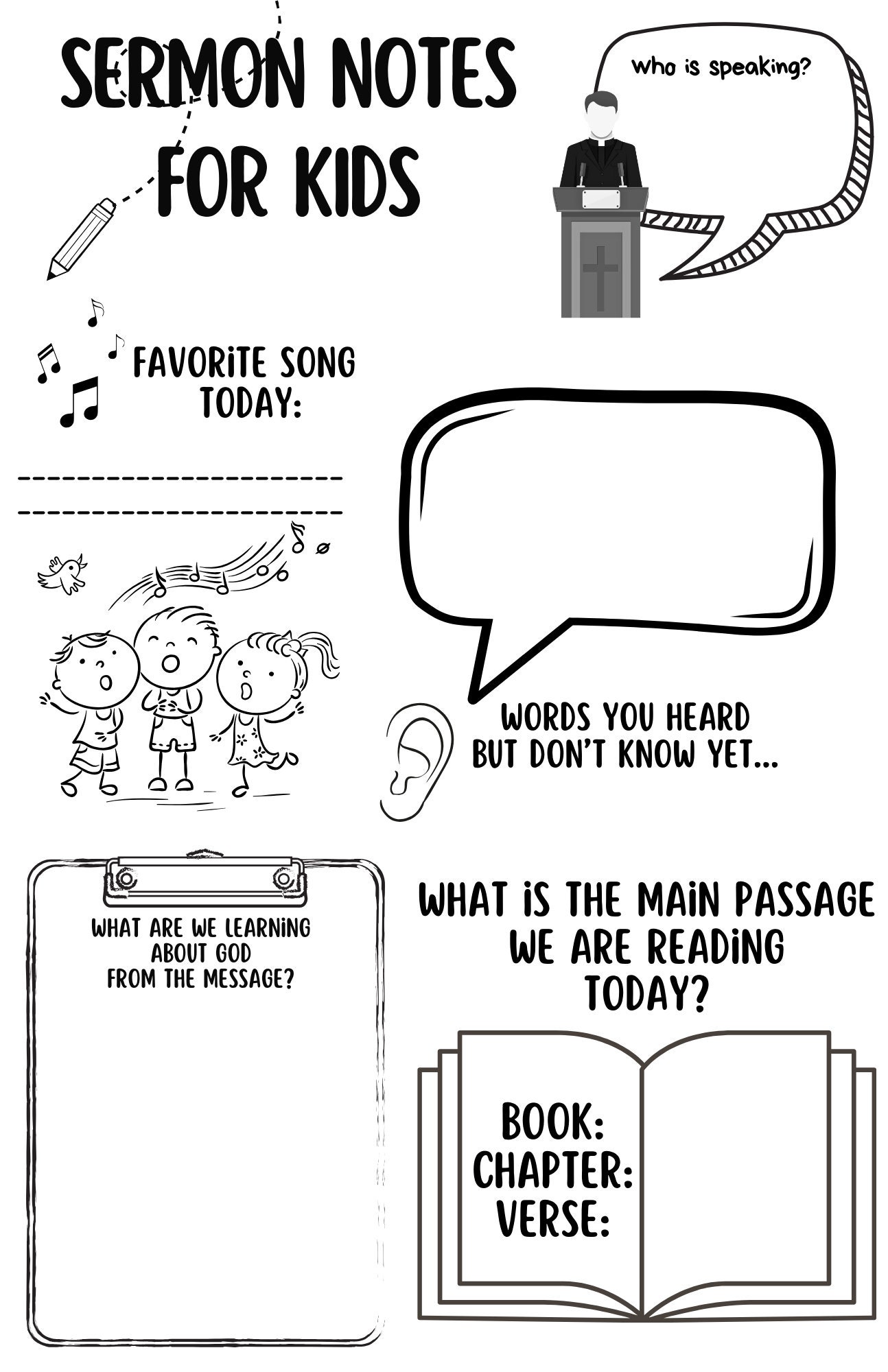 Sermon Notes for Kids-christian Kids Worship Notes-printable Kids ...