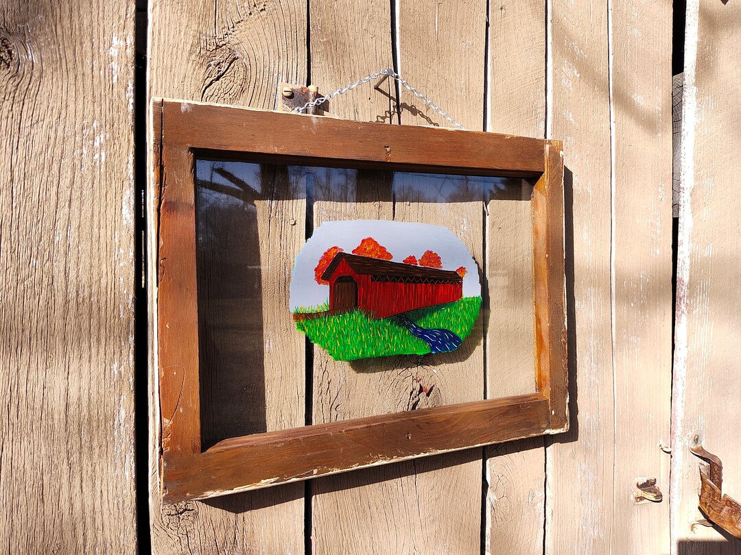 Double-sided, Hand Painted Antique Window - Covered Bridges - Etsy